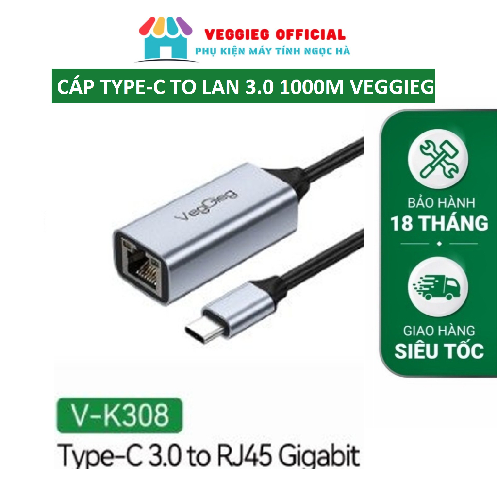 [VK308] Dây chuyển đổi TYPE-C sang Lan RJ45 tốc độ 3.0. chuẩn 1000Mbps, bảo hành 18 tháng , hàng ...
