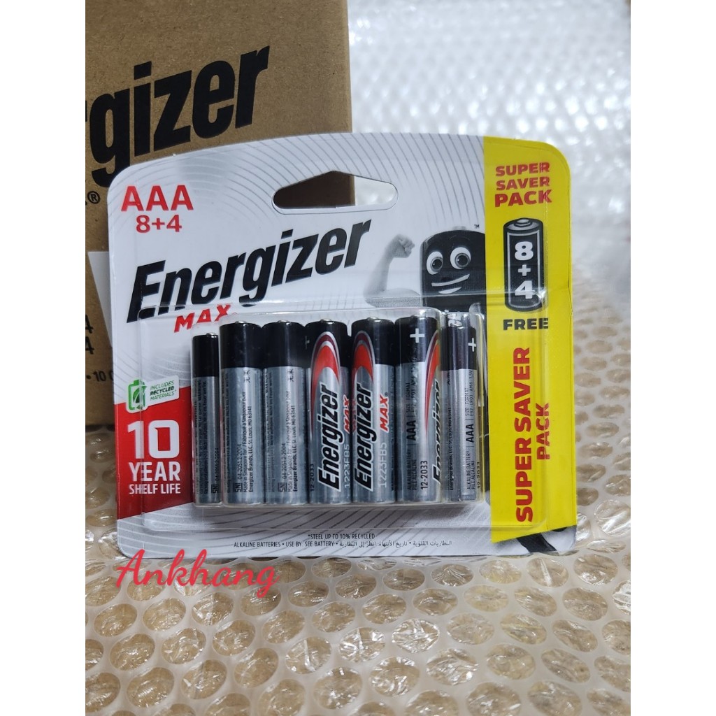 Vỉ 12 viên pin đũa AAA 1.5V Energizer Max E92 BP8+4 hàng chính hãng | Shopee Việt Nam