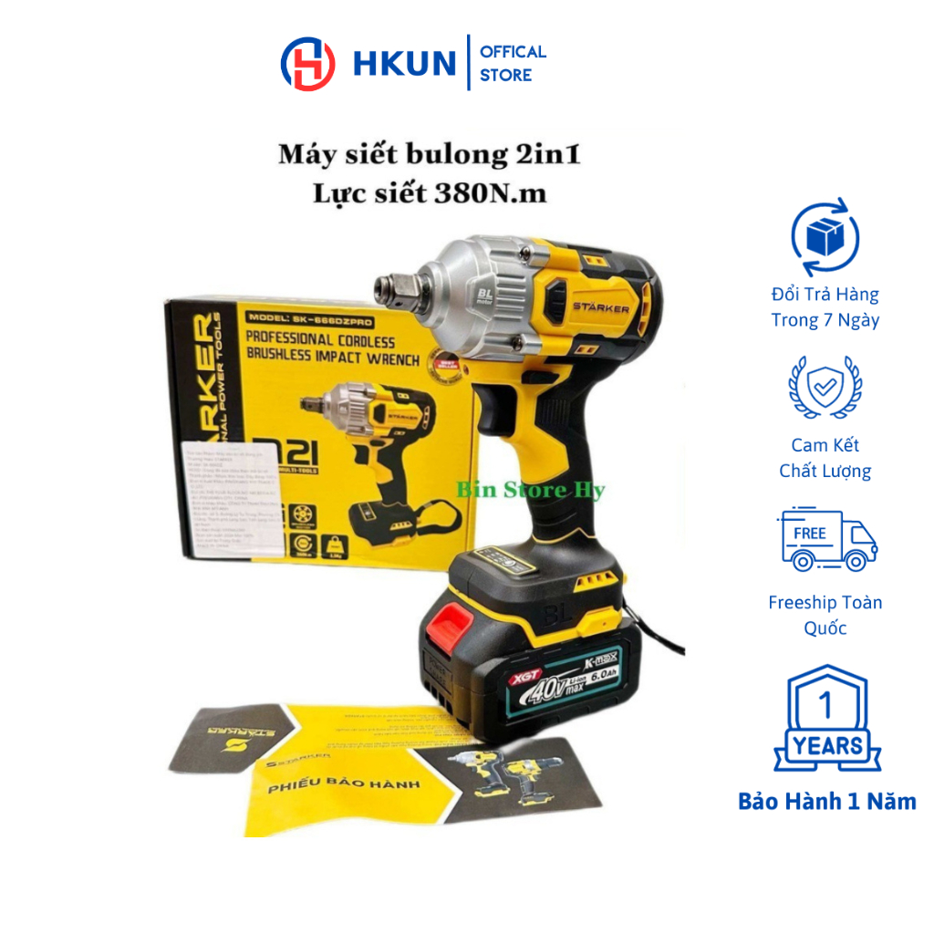 Máy siết bulong STARKER SK-989DZ Pro Lực siết 380N.m Chuyên ốc xe tay ga sử dụng pin phổ thông ...