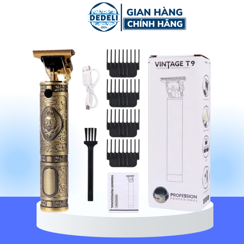 Tông Đơ Cắt Tóc T9 Vintage, Tông Đơ Cạo Chấn Viền Mini Sạc Pin Tích Điện Chất Liệu Thép Nguyên ...