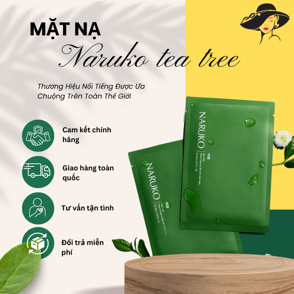 Hộp 8 miếng mặt nạ kiểm soát dầu và mụn trà tràm Naruko Tea Tree 26ml/m ...