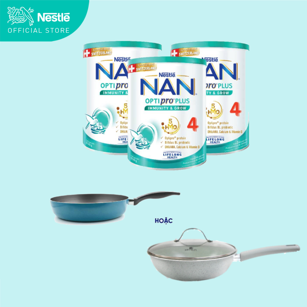 [Tặng Chảo Elmich] Bộ 3 lon Sữa bột Nestlé NAN OPTIPRO PLUS 4 800g/lon với 5HMO Hỗ trợ Đề Kháng ...