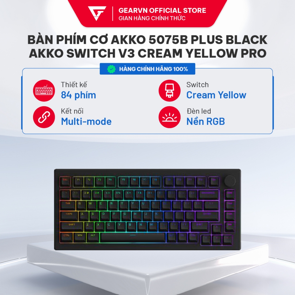 Bàn phím cơ AKKO 5075B Plus Black/ White Akko Switch v3 Cream Yellow ...