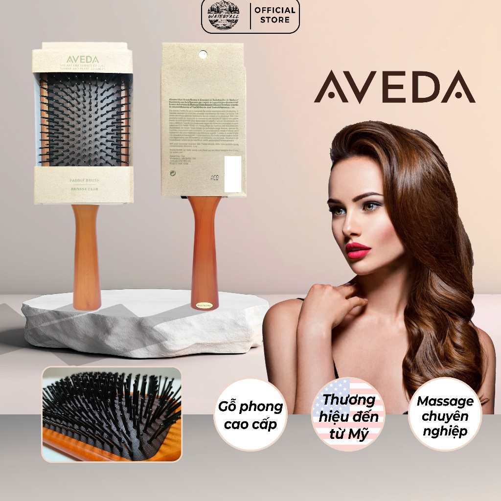 Lược massage đệm khí gỡ rối làm từ gỗ phong cao cấp AVEDA, lược chải ...