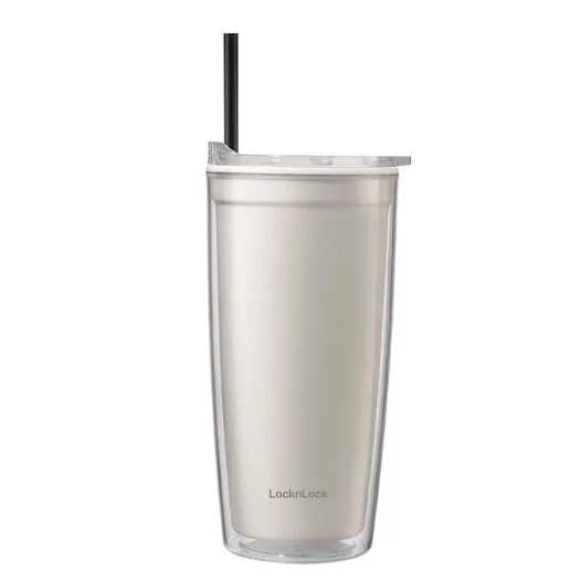 HAP523IVY - Ly nhựa 2 lớp LocknLock kèm ống hút Double Wall Cold Cup 600ml - Màu ngà | Shopee ...