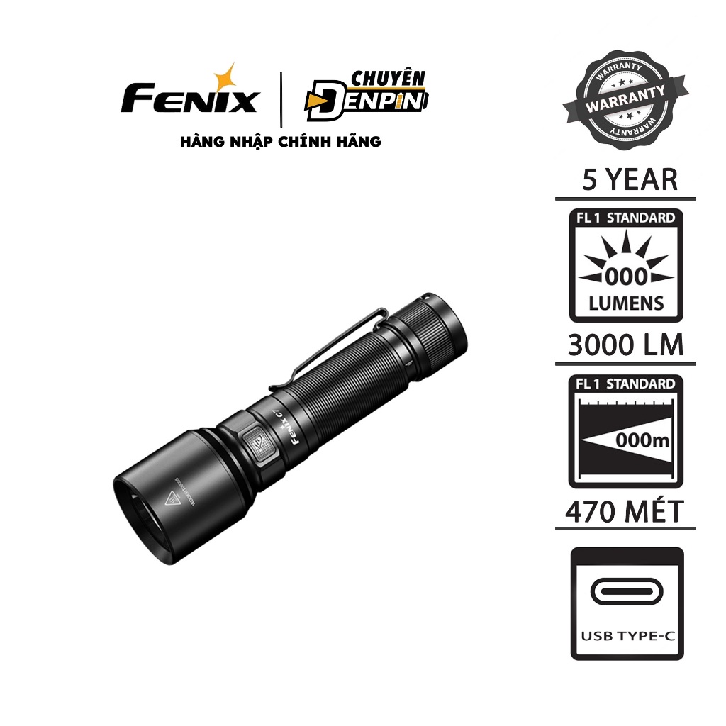 Đèn Pin cầm tay Fenix C7 Luminus công suất 3000 lumens, chiếu xa 470 ...