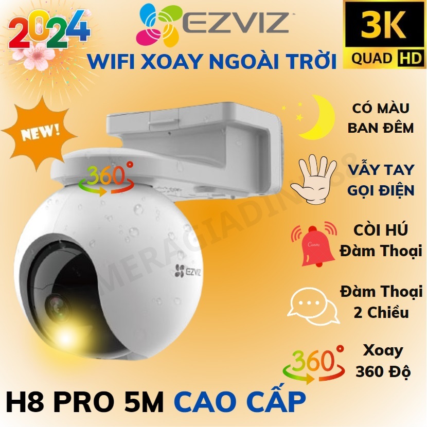 Camera WIFI Ngoài Trời Xoay 360 EZVIZ H8 PRO, H8C, 5MP 3MP 2K 3K SIÊU NÉT Màu Ban Đêm - Chính ...