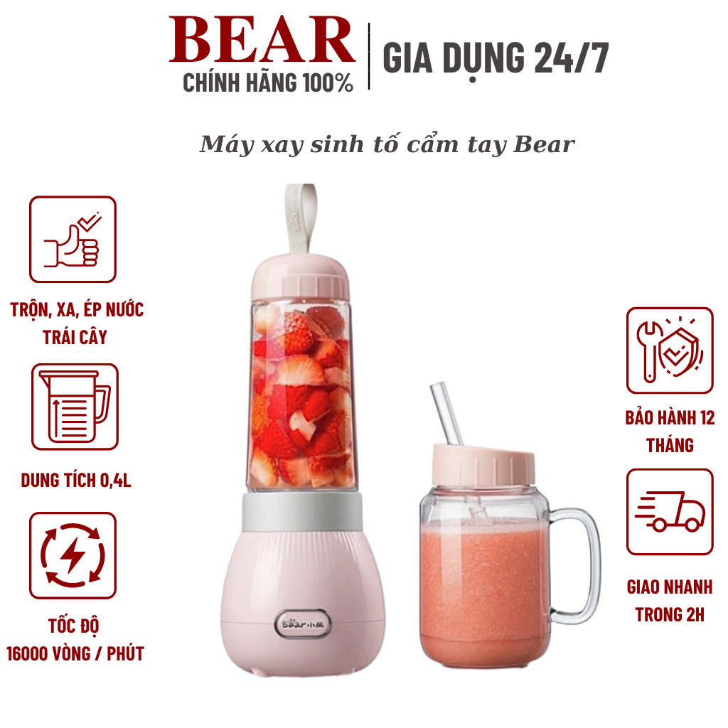 Máy Xay Sinh Tố Mini Cầm Tay Bear LLJ-C04W1 Công Suất 150W, Hàng Chính Hãng Bảo Hành 12 Tháng ...