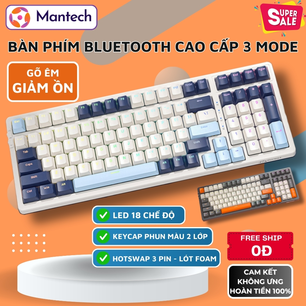 Bàn Phím Cơ Không Dây Mantech K8 LED Kết Nối 3 Chế ĐỘ Bluetooth ...