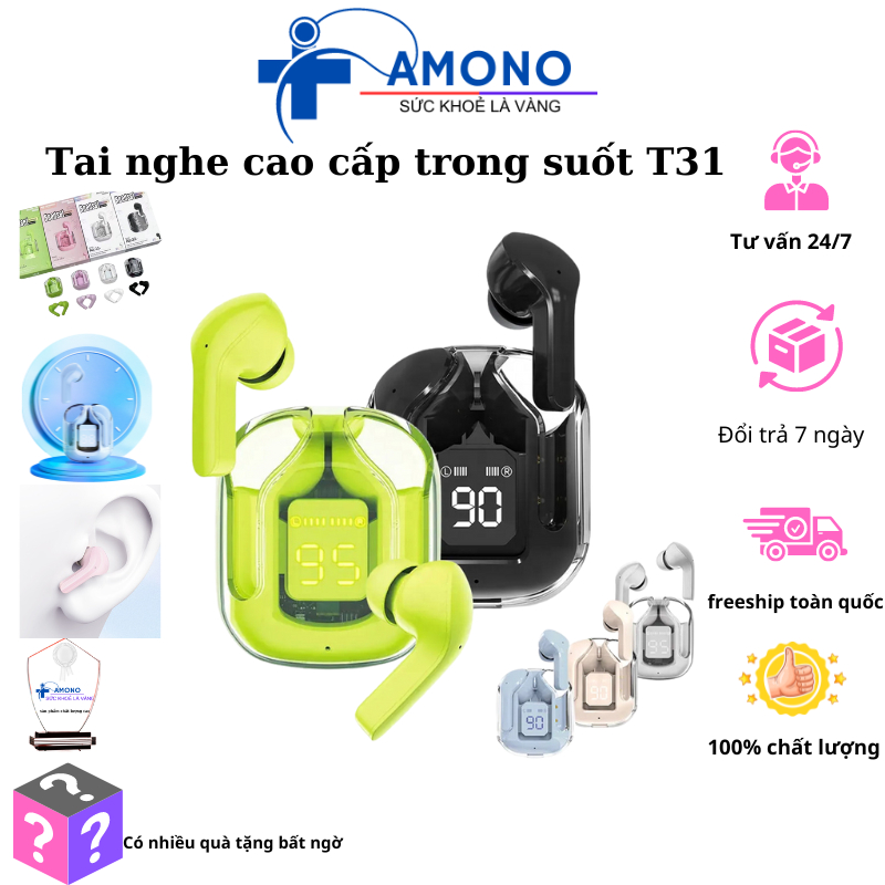 Tai Nghe Bluetooth Không Dây B35 - Air31 - BT31 Tai Nghe Nhét Tai Chống Ồn Trong Suốt Kèm Phụ ...