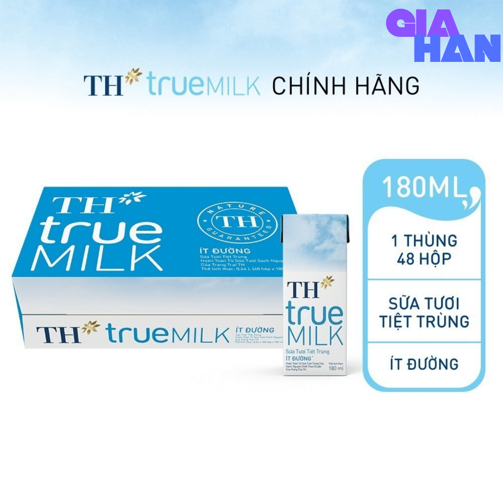 Thùng 12 lốc 48 hộp Sữa Tươi Tiệt Trùng Ít Đường TH true MILK 180 ml | Shopee Việt Nam