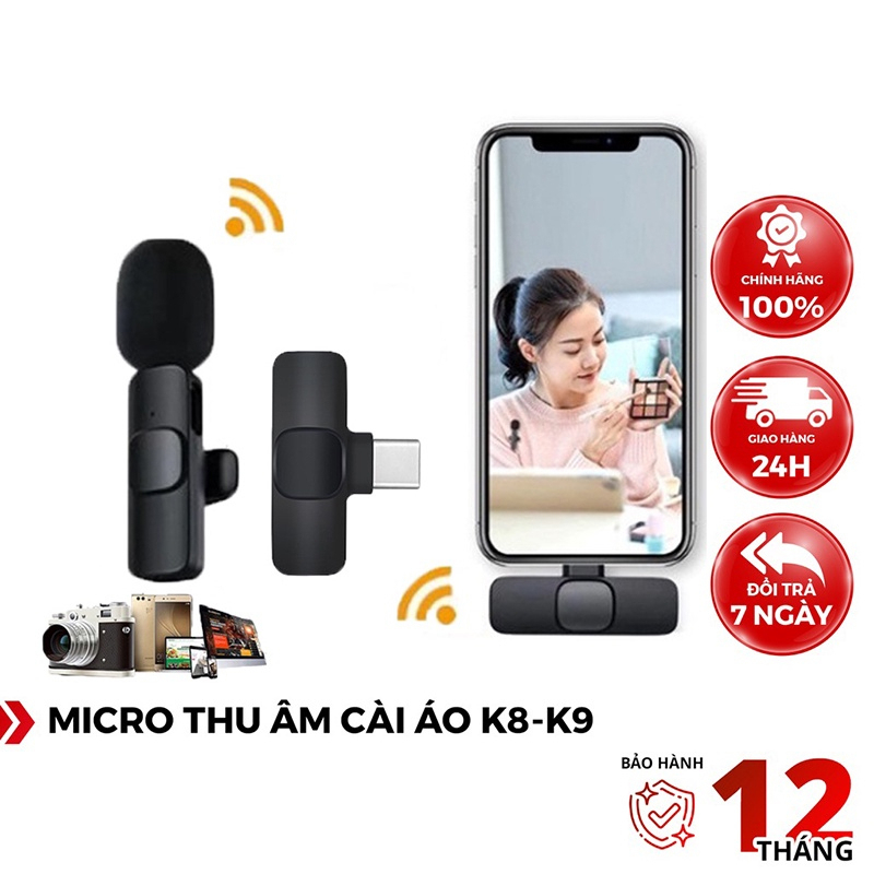 Micro thu âm không dây cài áo K8 - K9, Khử Tiếng Ồn Cao Cấp Khoảng Cách 20m Chính Hãng HD DESIGN ...