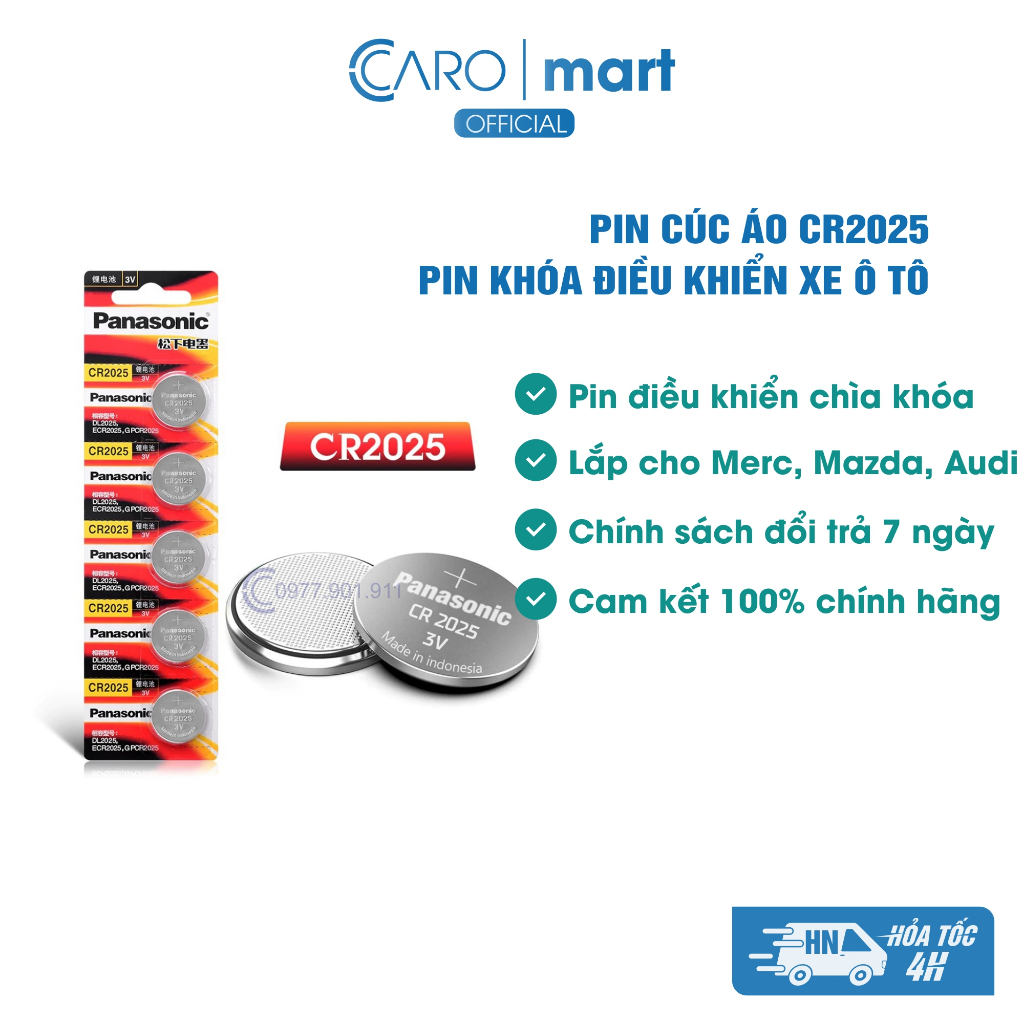 Vỉ 5 viên pin cúc, pin Lithium nút áo CR2025 Panasonic thay cho chìa ...