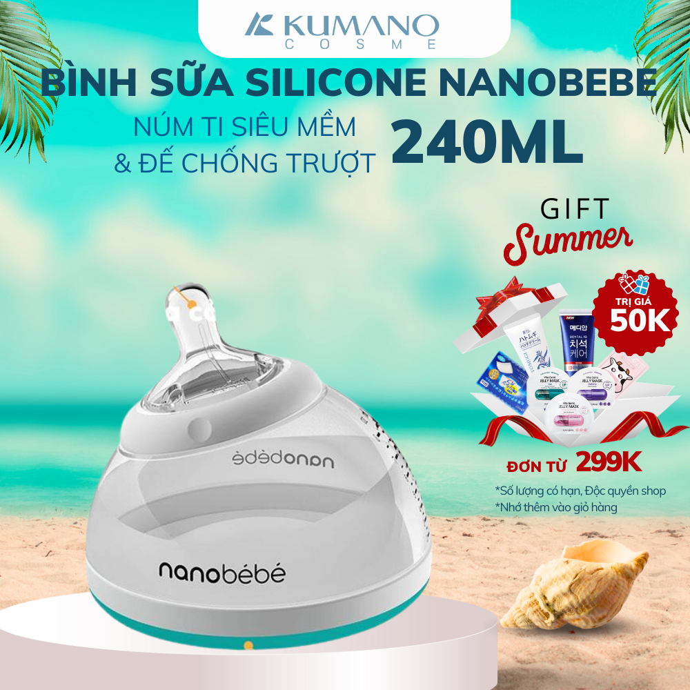 Bình sữa Nanobebe 240ml cổ rộng núm silicon không chưa BPA hình bầu ...