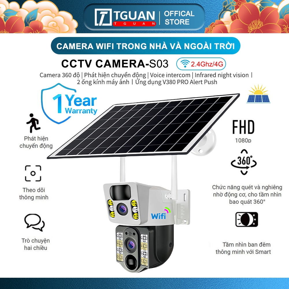 Solar giám sát Camera 2 mắt 4G WiFi 360 độ TGUAN 1080P HD IP Không thấm ...