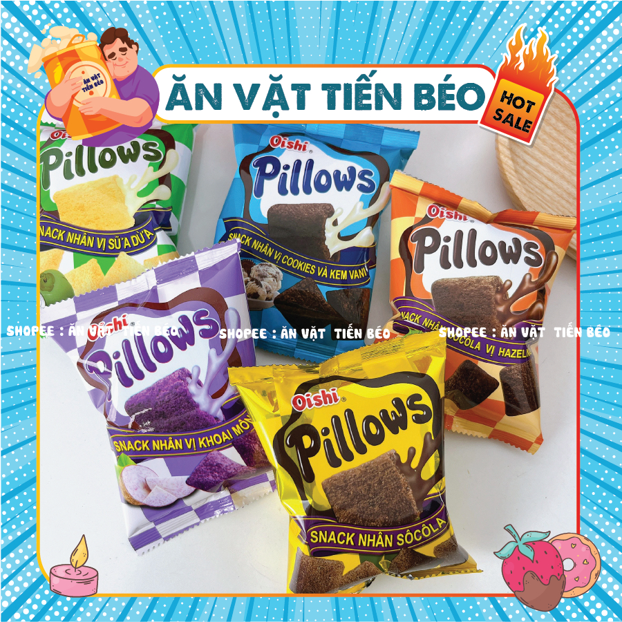 Snack Pillows Oishi Nhân Sữa Dừa - Socola - Kem Vani (Gói 14G), Bánh Nhân Kem Oishi - Ăn vặt ...
