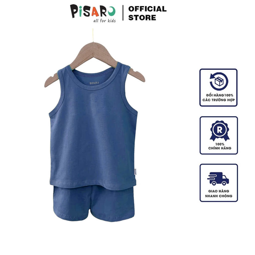 Bộ quần áo ba lỗ mùa hè Pisaro Kids 100% cotton cho bé trai, bé gái hàng chính hãng từ 8-28 kg ...