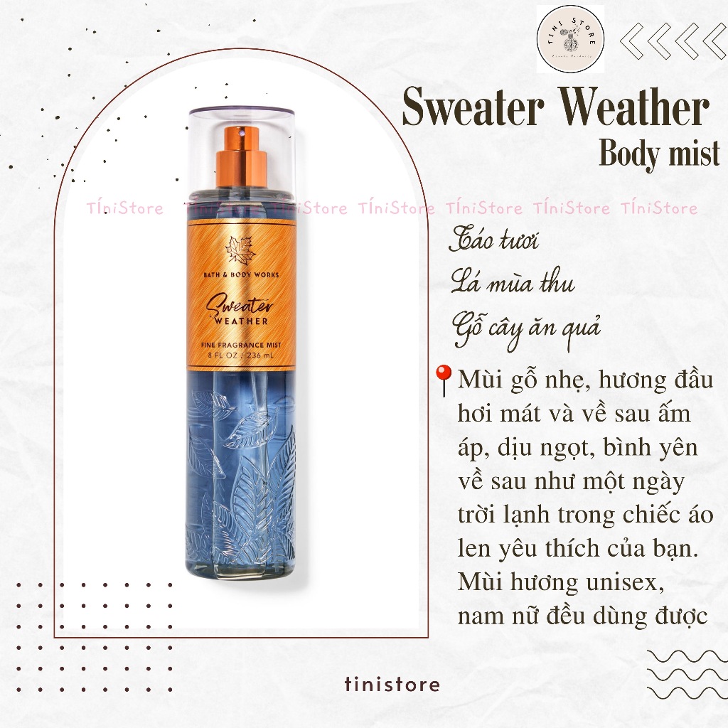 Xịt thơm toàn thân Body Mist SWEATER WEATHER Bath & Body Works | Shopee ...