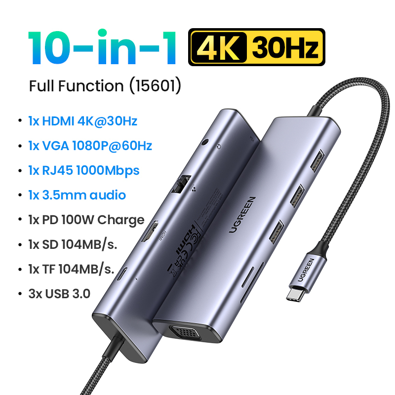 Bộ Hub USB Type C 9 in1 UGREEN 15375 15600 15601 CM498, Vỏ NHôm HDMI 4K 60Hz, RJ45 1Gbps, USB 3. ...