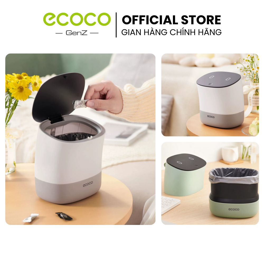 Thùng rác để bàn ECOCO 1,5L đa năng tặng kèm túi rác, Hộp đựng vỏ mini văn phòng nắp kín cao cấp ...