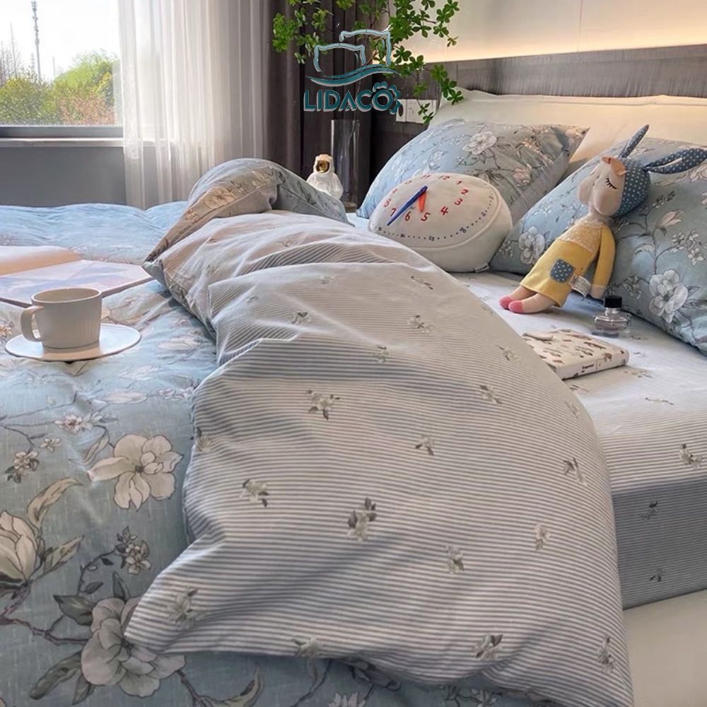 Bộ vỏ chăn ga giường cotton 100% Lidaco cotton nhập khẩu - Hoa trắng ...