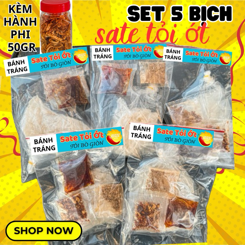 [TẶNG HÀNH PHI] Set 5 Bịch Bánh Tráng Mix 5 Vị Sate Tỏi Ớt, Sate Sả, Ớt ...