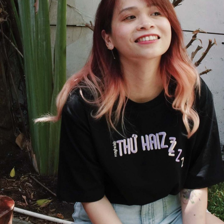 Áo thun thêu Thứ Haizz màu đen Freesize Nam / Nữ tay lỡ thoáng mát áo ...