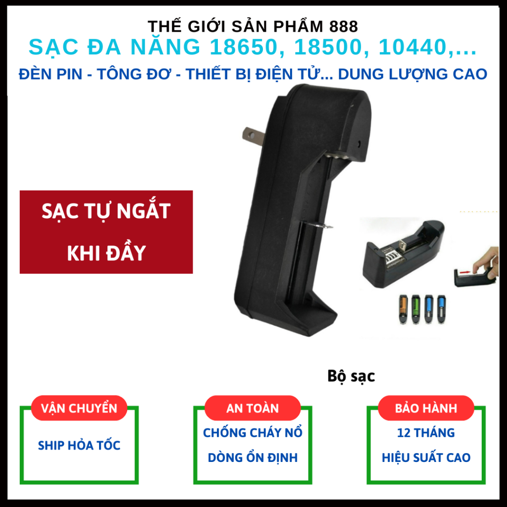 Sạc pin đa năng cho pin sạc đơn cho pin lithium 18650 16340 14500 18350 ...