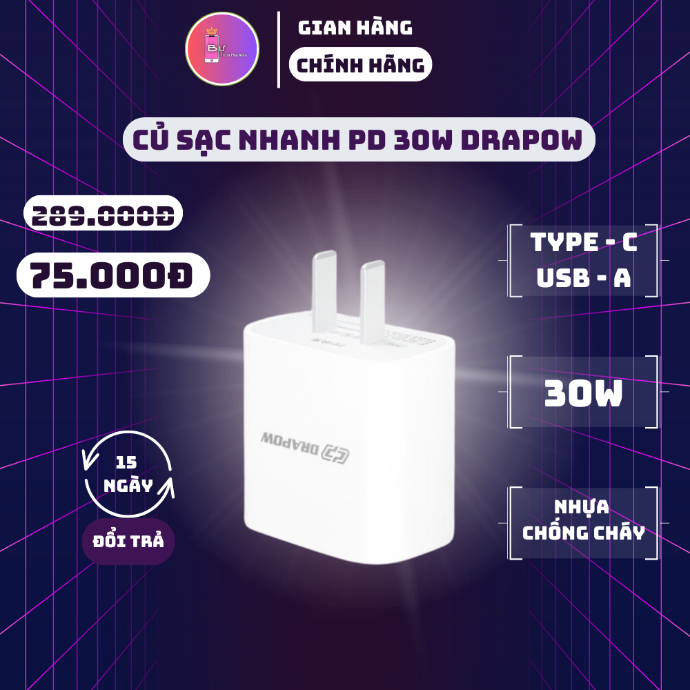 Củ sạc nhanh PD 30W Drapow PD02, sạc nhanh cho điện thoại 50% trong 30p ...