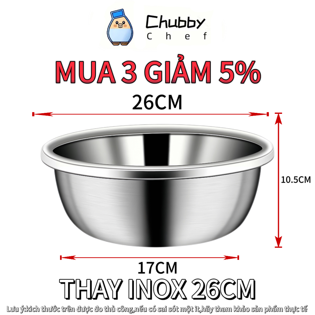Bộ Thau Rỗ Inox Chubby Chef Size lớn 24,26,28cm Trộn Bột, Rửa Rau Củ ...