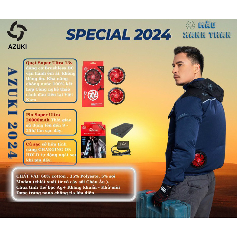 Aó điều hòa Nhật bản AZUKI SUPER ULTRA 2024, pin 26.000mah, quạt 13v | Shopee Việt Nam