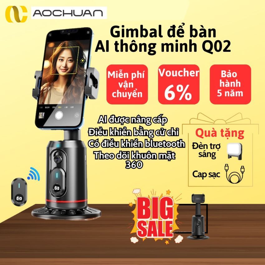 Gimbal Q02 Tay Cầm Chống Rung Điện Tử Nhận diện khuôn mặt AI 360° Gimbal Điện Thoại Chống Rung ...