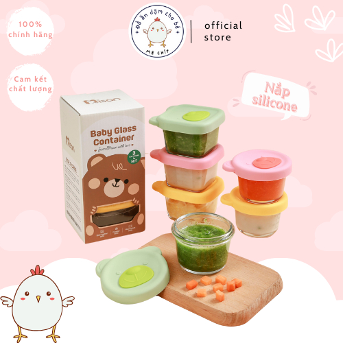 Hũ thuỷ tinh Misan hình gấu, hũ bảo quản đồ ăn dặm cho bé (Có vạch chia,dung tích 110ml -210ml ...