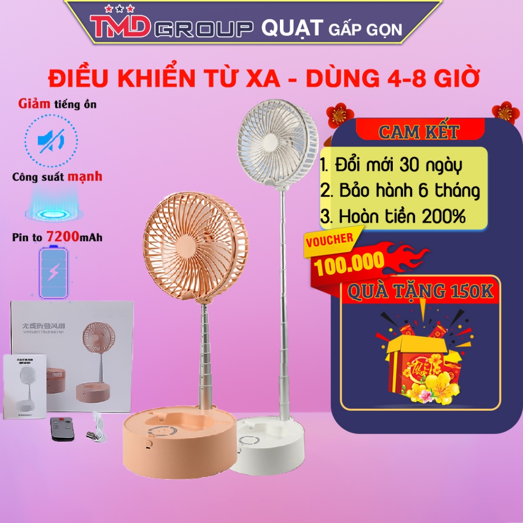 Quạt tích điện điều khiển từ xa TMD - Gấp gọn pin lâu 7 giờ kiêm đèn ...