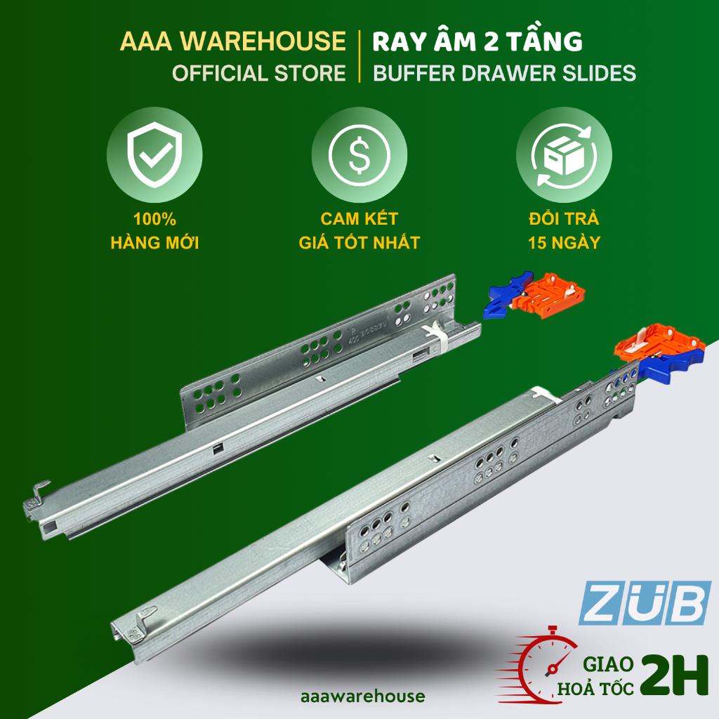 Ray âm ZUB giảm chấn KHOÁ TAY 2 tầng độ mở 3/4, Thanh trượt Giảm Chấn ...