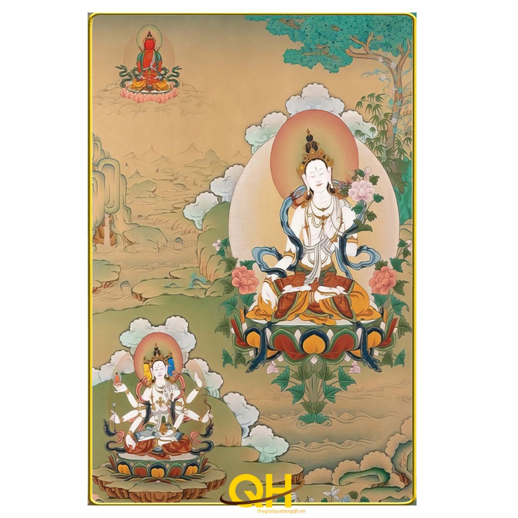 Tranh Đức Tara Trắng, tranh phật giáo mật tông, chất liệu gỗ in tráng ...