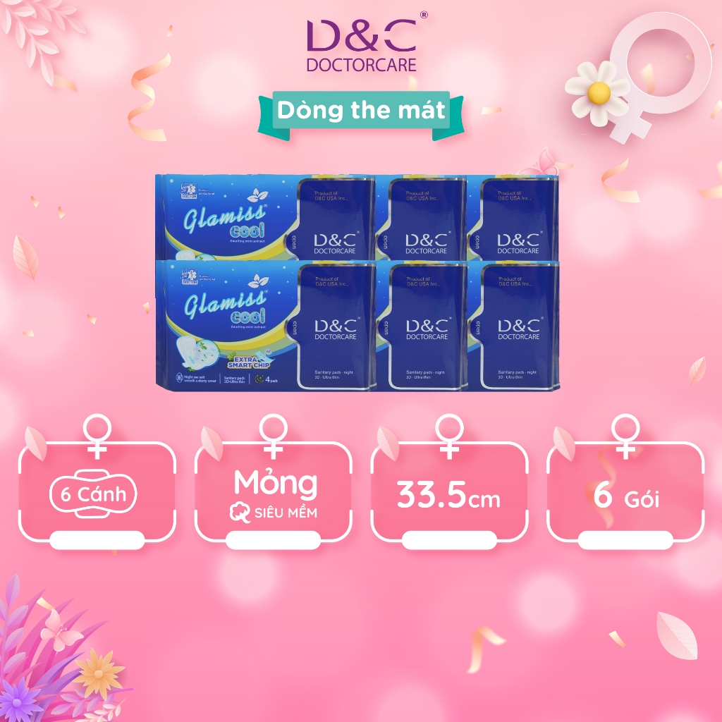 Combo 6 gói Băng vệ sinh thảo dược Glamiss Cool Extra ban đêm 33,5 cm ...