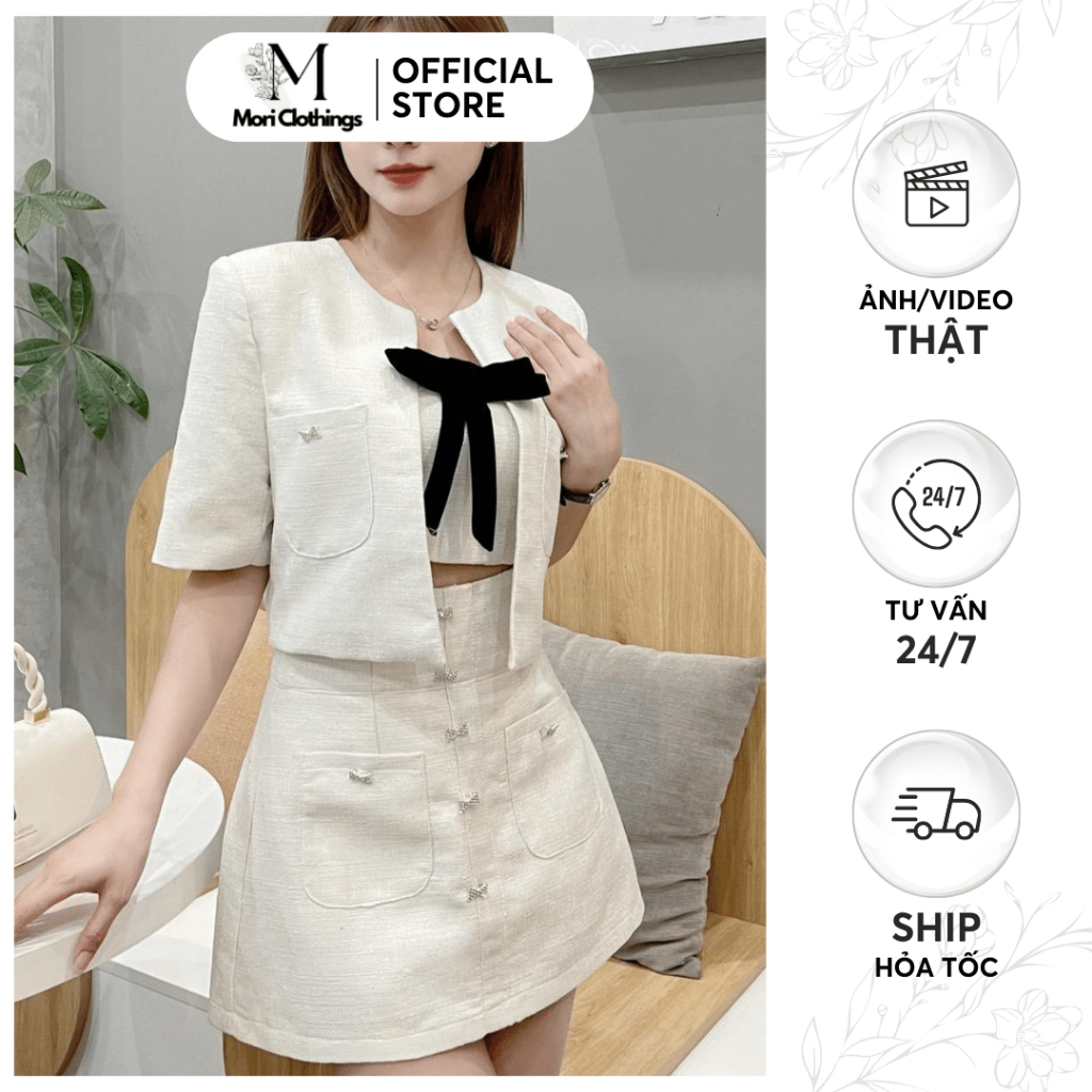 Set Dạ 3 Món Siêu Xinh Chất Liệu Cao Cấp Phối Nơ Thời Trang Nữ | MORI CLOTHINGS | Shopee Việt Nam
