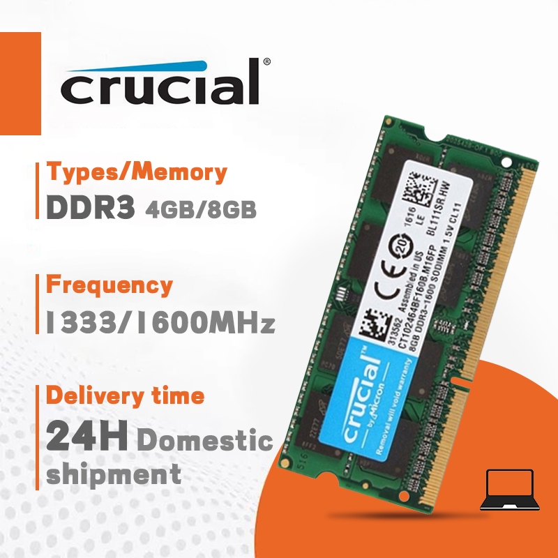【Ship hàng tận nơi 24H】Crucial 4GB/8GB DDR3/DDR3L Notebook Memory RAM SODIMM 1600MHz 204Pin 1 ...