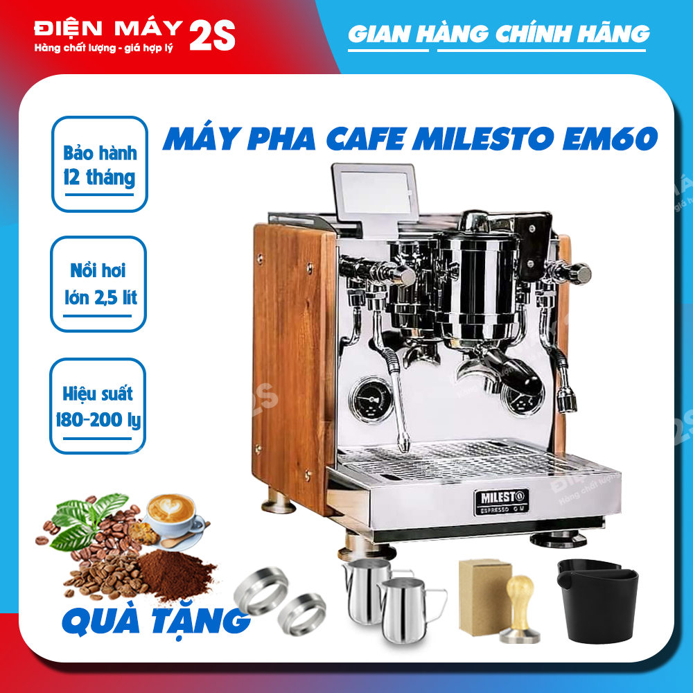 [HCM-Hàng sẵn] Máy pha cà phê Milesto EM60 - MÀN HÌNH LCD ĐIỀU KHIỂN HIÊN ĐẠI - CÔNG SUẤT 250 LY ...