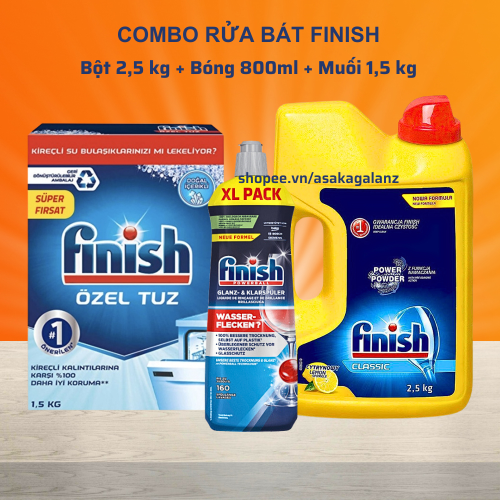 Bột rửa bát finish 2.5kg+Bóng finish 800ml+Muối finish 1.5kg đủ loại ...