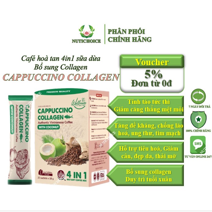 Cà phê hoà tan 4in1 Cappuccino Coffee Collagen Cafe sữa dừa giúp tăng ...