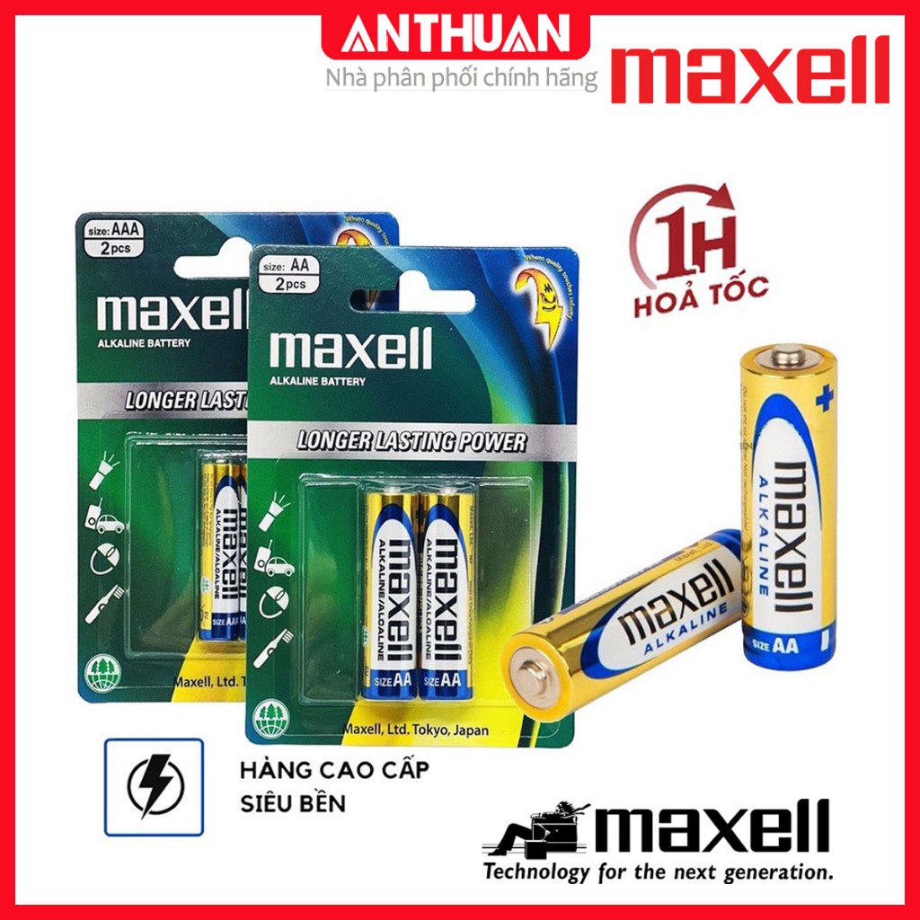 Pin AA Pin AAA Maxell Alkaline 1.5V Vỉ 2 Viên Pin Tiểu Pin Đũa chất ...