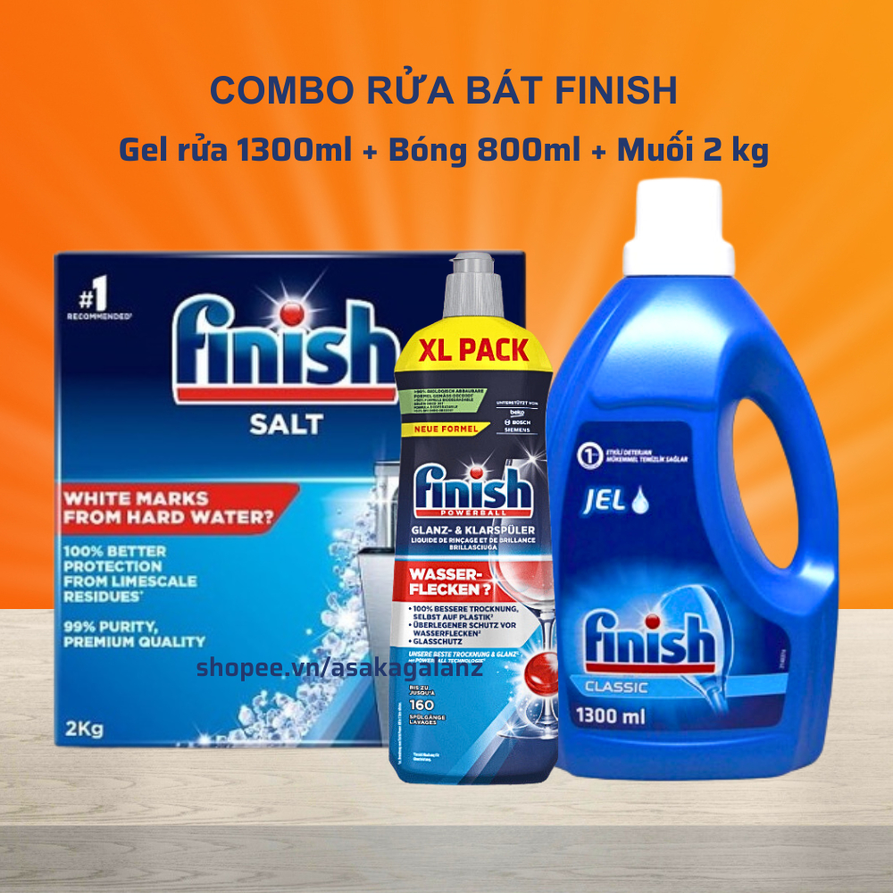 Combo Gel rửa bát Finish Classic 1,3 lít + Muối finish 2kg + Bóng ...