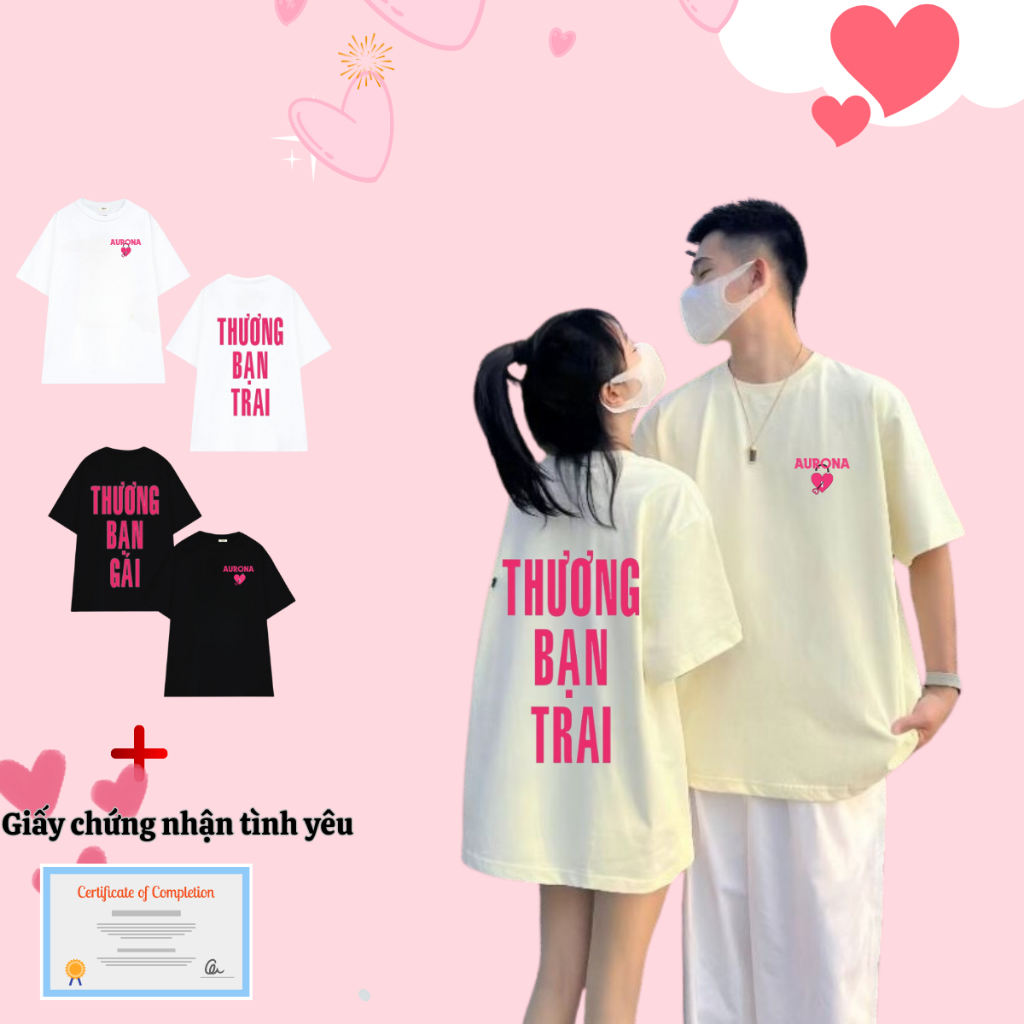 [ MUA 2 TẶNG CHỨNG NHẬN TÌNH YÊU ]Áo Thun đôi nam nữ Thương Bạn Trai ...