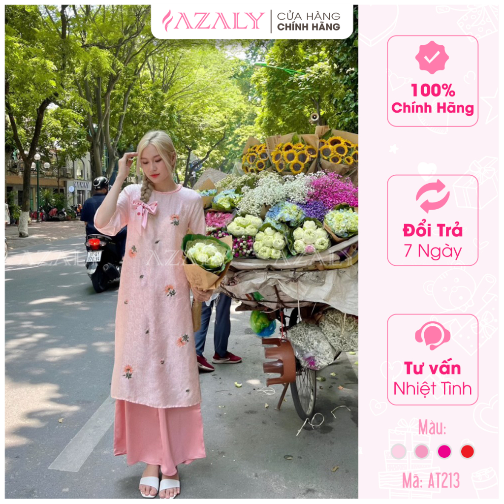 Áo Dài Cách Tân Tay lỡ Thêu Hoa Cúc Sam AZALY Cổ Cách Tân Trẻ Trung Cao Cấp - AT213 | Shopee ...