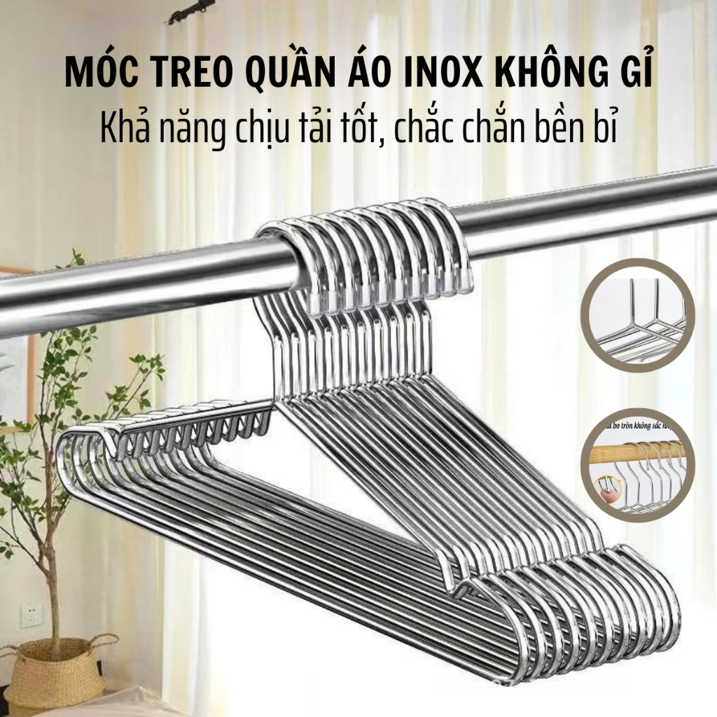 Set 10 móc treo quần áo inox 304 loại dày đẹp bền 40cm | Shopee Việt Nam