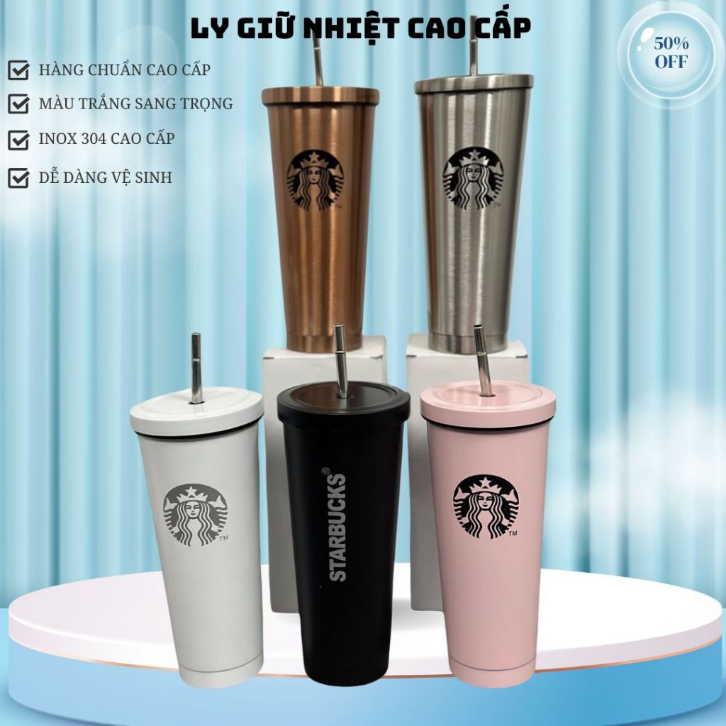 Cốc giữ nhiệt starbuck 500ml inox 304 kèm ống hút inox dễ dàng mang đi ...