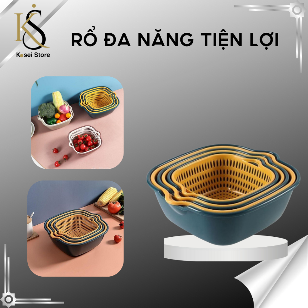 Set Rổ Kèm Chậu 6 Món Bộ 3 Rổ Và Chậu Thau Nhựa Rửa Rau Củ Đựng Hoa Quả ...