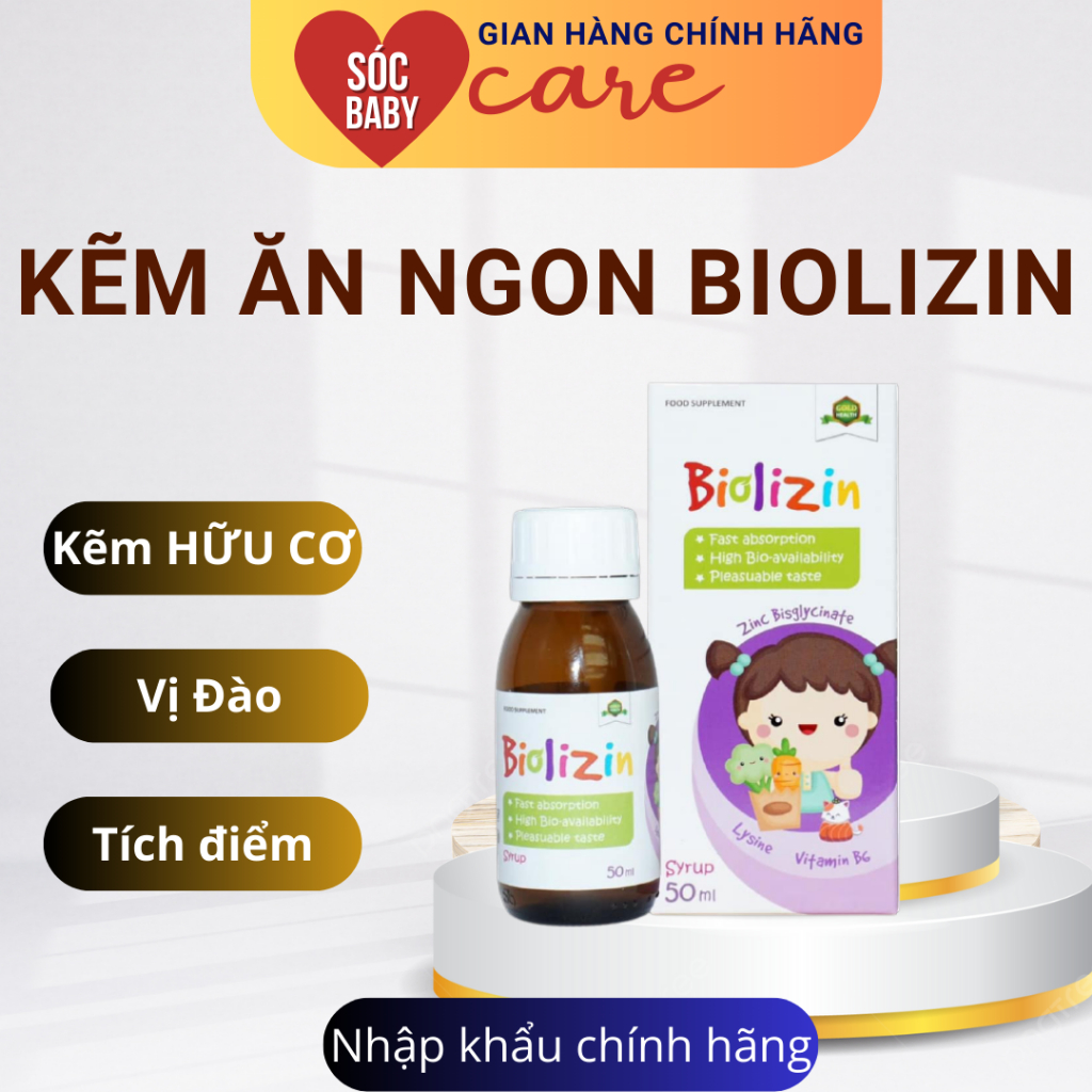 [Mã video 18%] [Tích điểm] Kẽm Biolizin 50ml Kẽm ăn ngon cho bé vị đào ...
